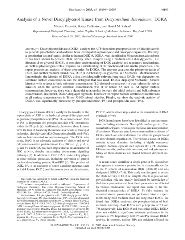 (PDF) Analysis of a Novel Diacylglycerol Kinase from Dictyostelium discoideum : DGKA