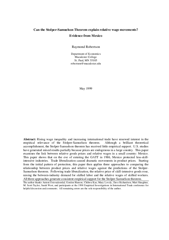 (PDF) Can the Stolper-Samuelson Theorem explain relative wage movements ...