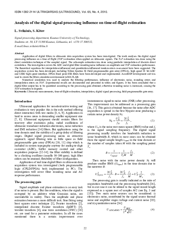 (PDF) Analysis of the digital signal processing influence on time-of-flight estimation
