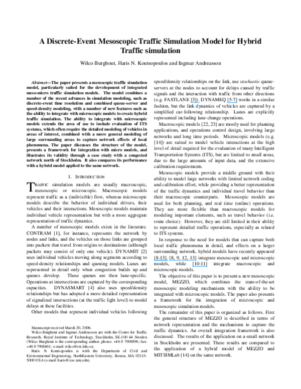 Pdf A Discrete Event Mesoscopic Traffic Simulation Model For Hybrid