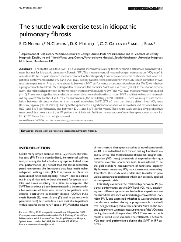 (PDF) The shuttle walk exercise test in idiopathic pulmonary fibrosis