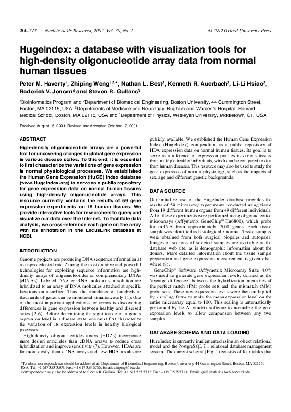 (PDF) HugeIndex: a database with visualization tools for high-density oligonucleotide array data ...