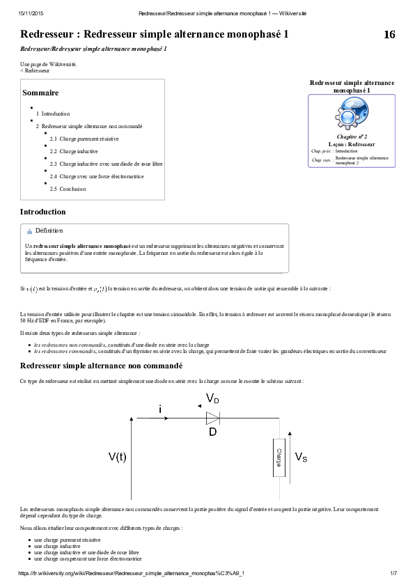 (PDF) Redresseur Redresseur simple alternance monophase 1 Wikiversite