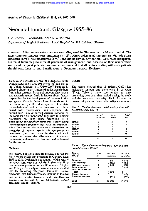 (PDF) Neonatal tumours: Glasgow 1955-86