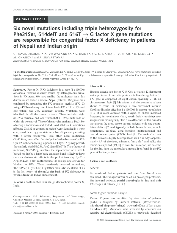 (PDF) Triple Heterozygosity in Factor X Deficiency