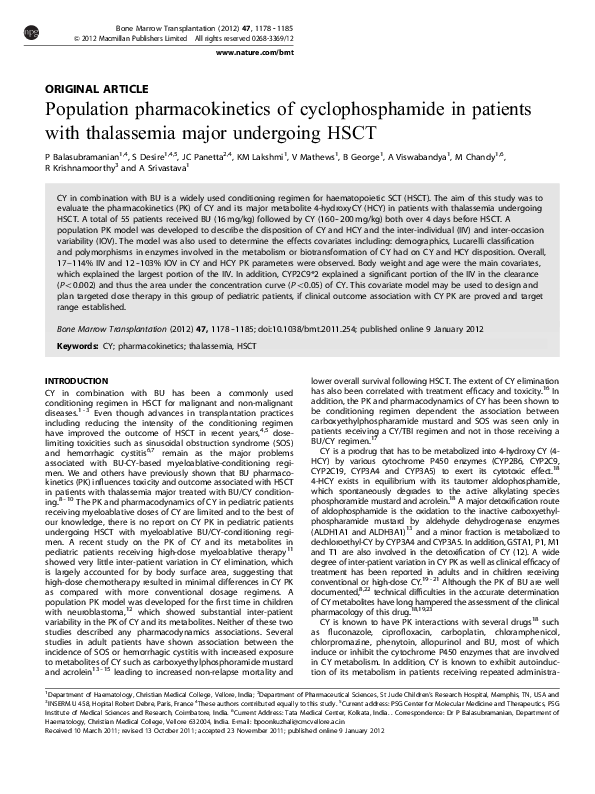 (PDF) Population pharmacokinetics of cyclophosphamide in patients with ...