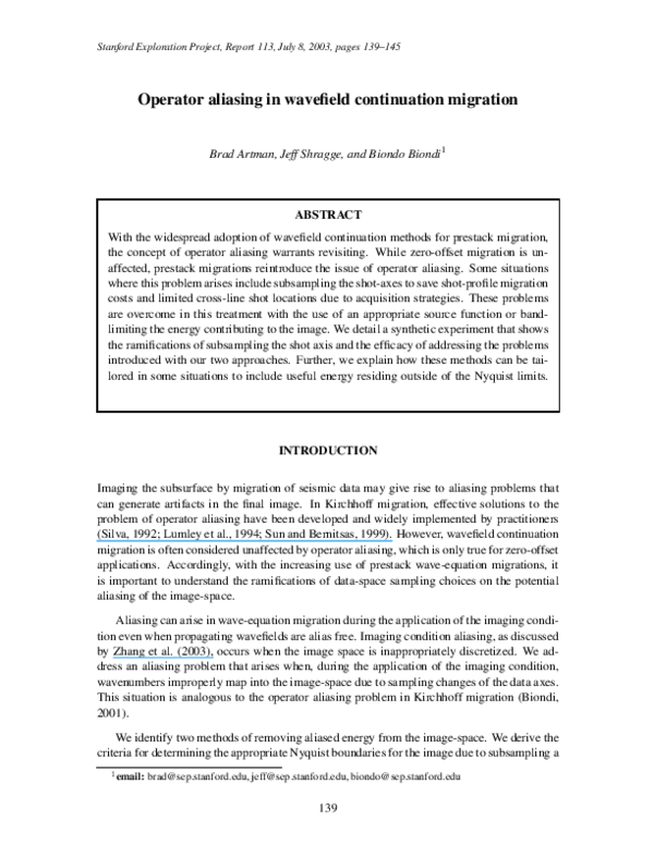 (PDF) Operator aliasing in wavefield continuation migration