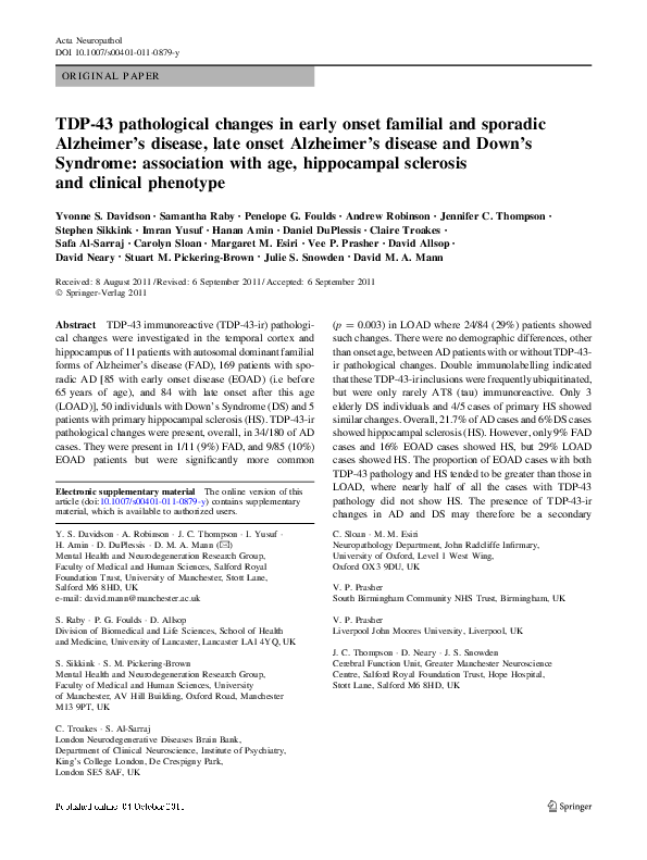 (PDF) TDP-43 pathological changes in early onset familial and sporadic ...