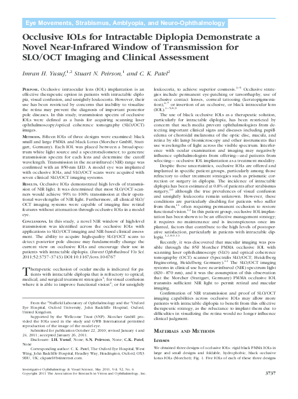 (PDF) Occlusive IOLs for intractable diplopia demonstrate a novel near ...
