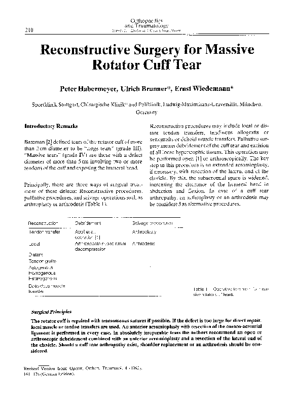 (PDF) Reconstructive surgery for massive rotator cuff tear