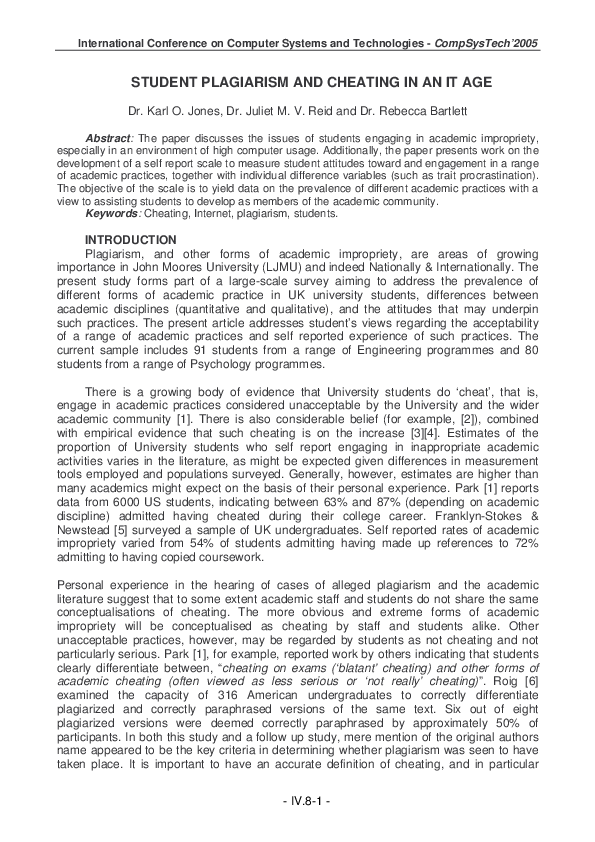 (PDF) Student Plagiarism and Cheating In An It Age