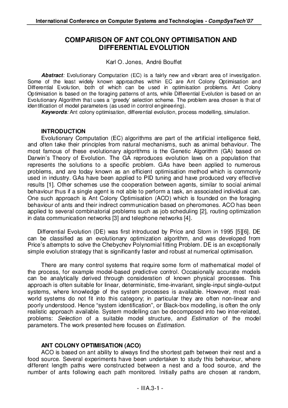 Pdf Comparison Of Ant Colony Optimisation And Differential Evolution