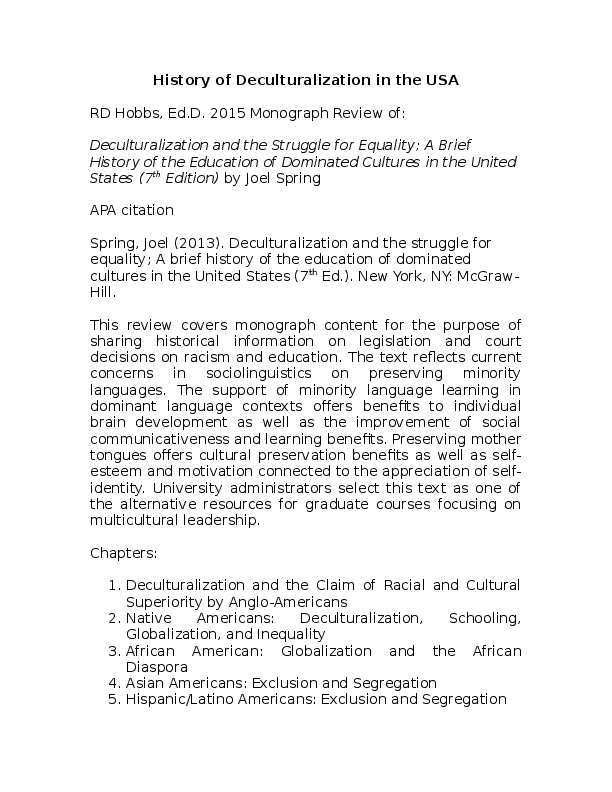 (DOC) History of Deculturalization in the USA; A Book Review