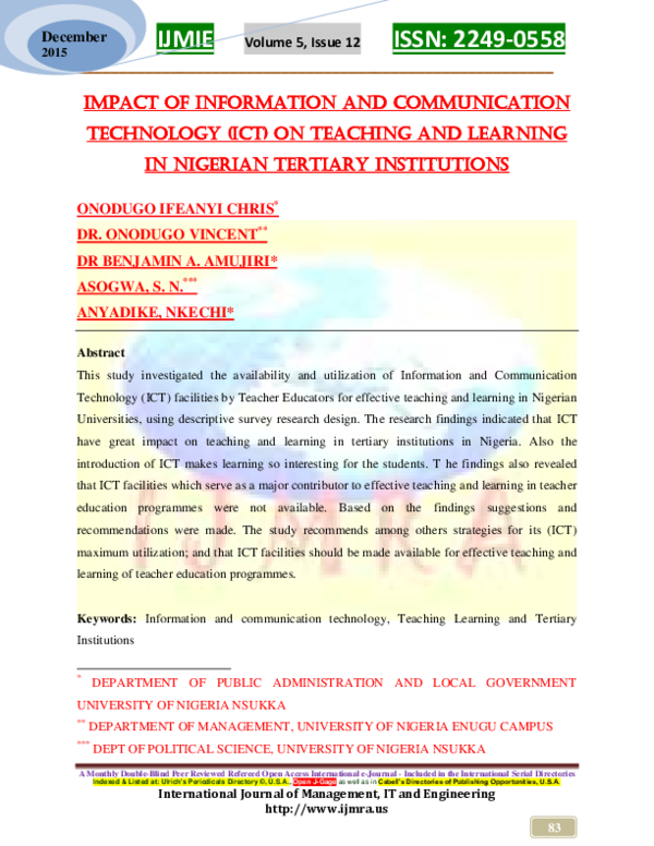 (PDF) IMPACT OF INFORMATION AND COMMUNICATION TECHNOLOGY (ICT) ON ...