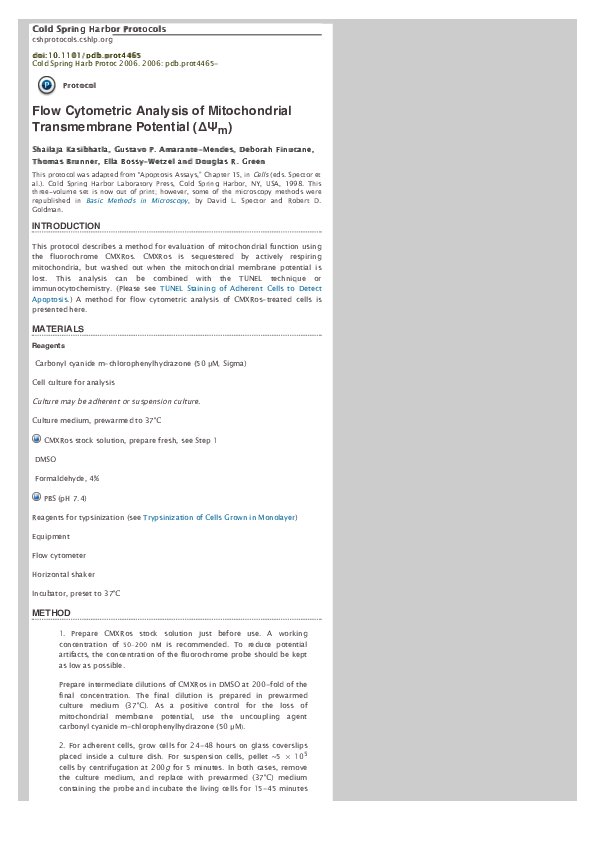 (PDF) Flow Cytometric Analysis of Mitochondrial Transmembrane Potential ... (PDF) Flow Cytometric Analysis of Mitochondrial Transmembrane Potential ...