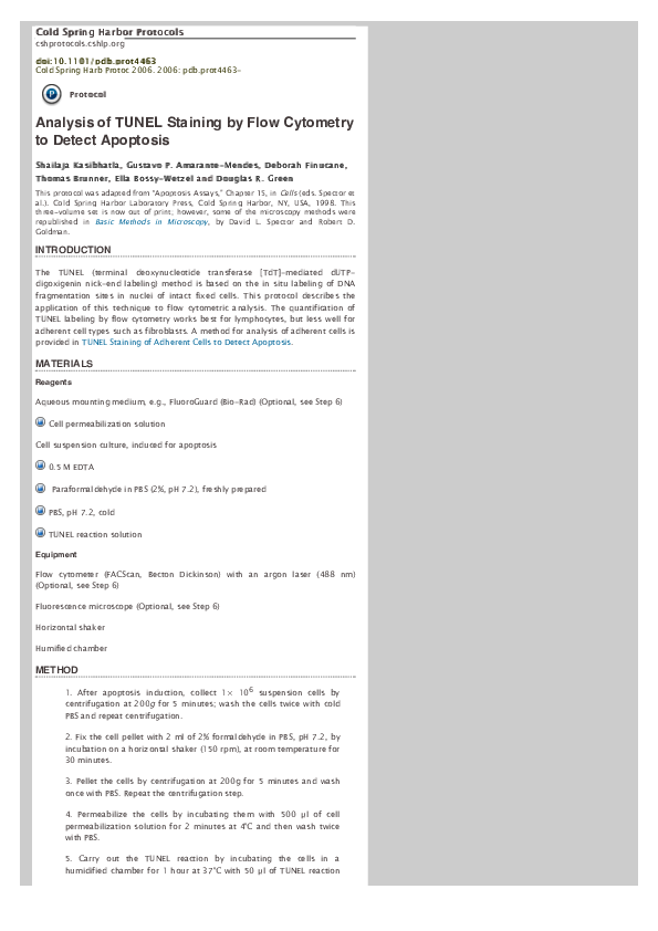(PDF) Analysis of TUNEL Staining by Flow Cytometry to Detect Apoptosis ...