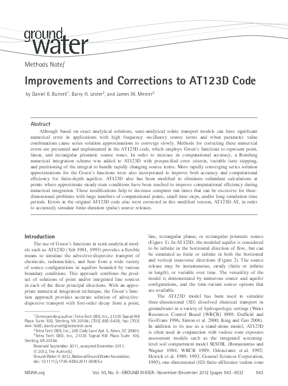 (PDF) Improvements and Corrections to AT123D Code
