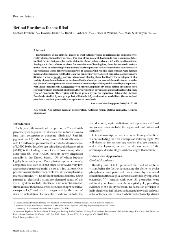 (PDF) Retinal prostheses for the blind