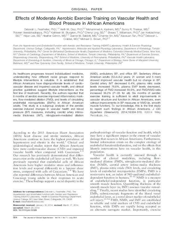 (PDF) Effects of Moderate Aerobic Exercise Training on Vascular Health ...