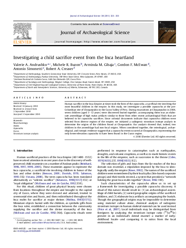 (PDF) Investigating a child sacrifice event from the Inca heartland