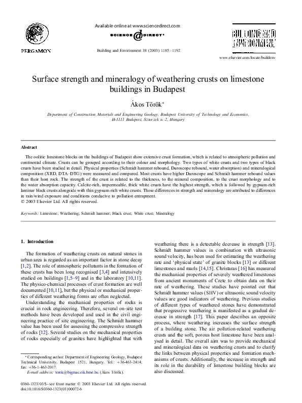 Surface strength and mineralogy of weathering crusts on limestone ...