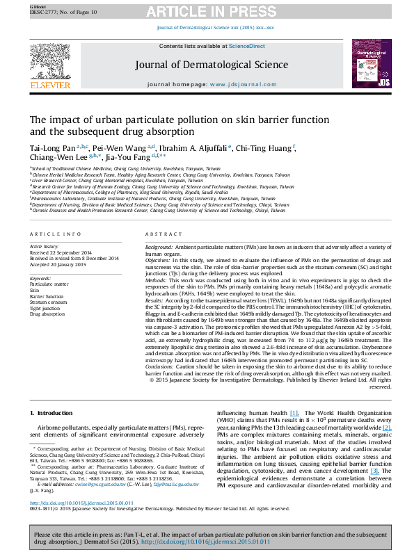 Pdf The Impact Of Urban Particulate Pollution On Skin Barrier Function And The Subsequent Drug