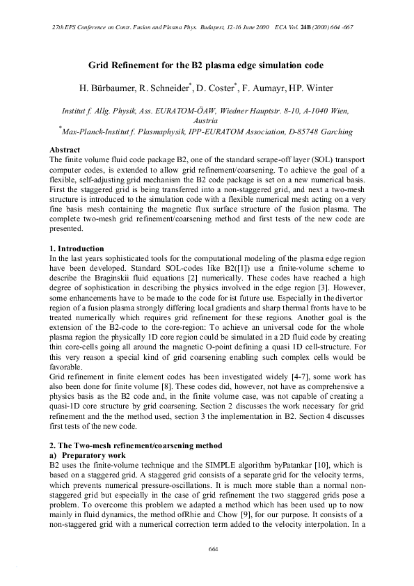 (PDF) Grid Refinement for the B2 plasma edge simulation code