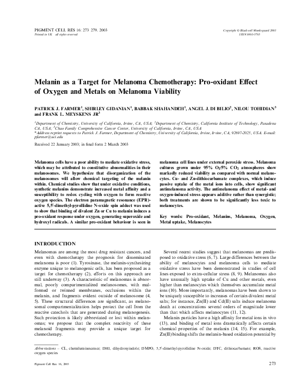 (PDF) Melanin as a Target for Melanoma Chemotherapy: Pro-oxidant Effect ...