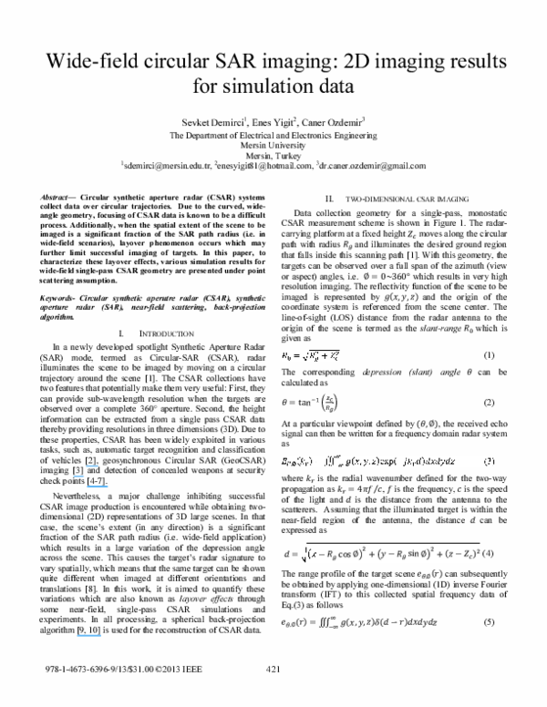 (PDF) Wide-field circular SAR imaging: 2D imaging results for simulation data