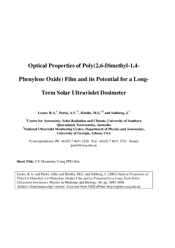 (PDF) Optical properties of poly(2,6-dimethyl-1,4-phenylene oxide) film and its potential for a ...