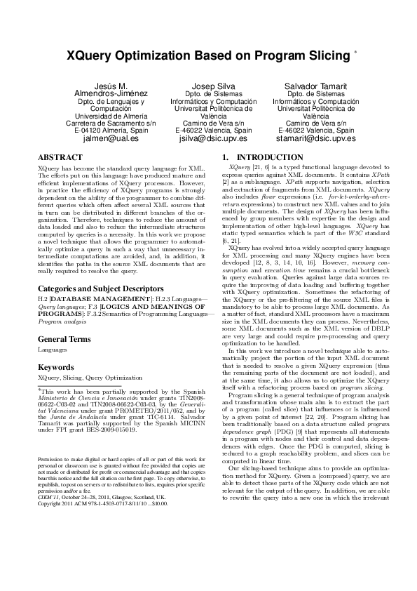 Pdf Xquery Optimization Based On Program Slicing