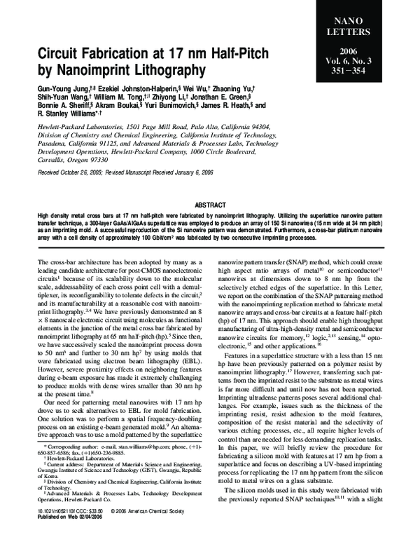 (PDF) Circuit Fabrication at 17 nm Half-Pitch by Nanoimprint Lithography
