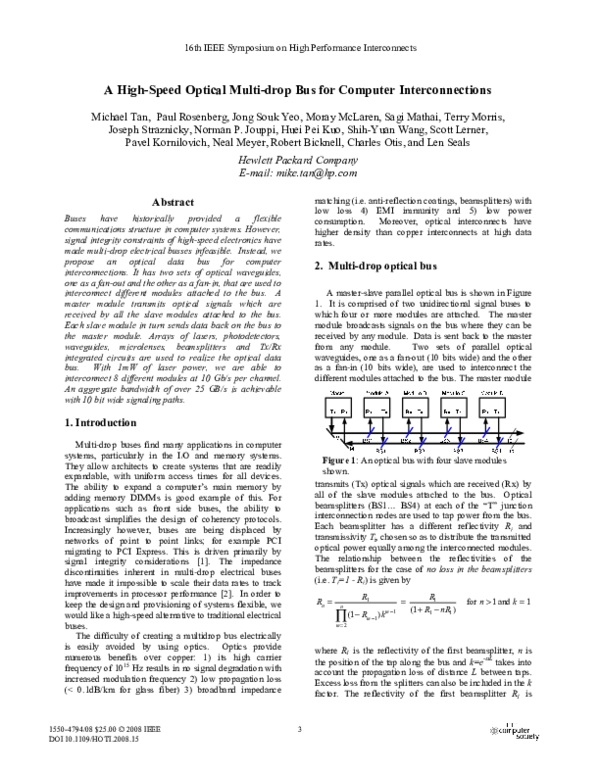 (PDF) A high-speed optical multi-drop bus for computer interconnections