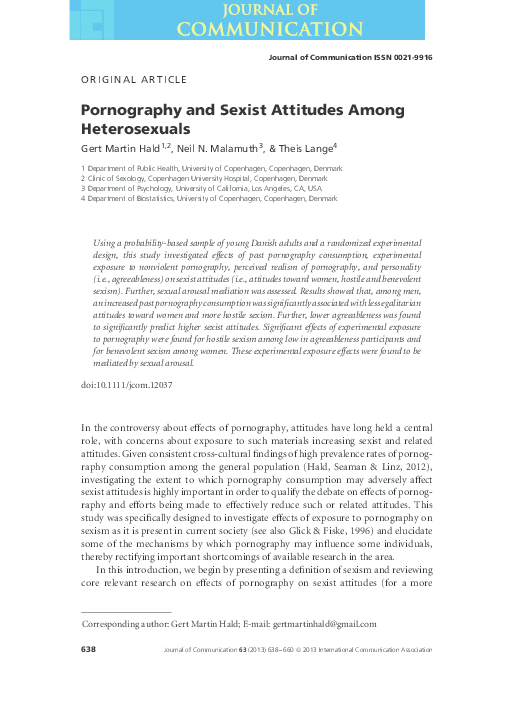 (PDF) Pornography and Sexist Attitudes Among Heterosexuals