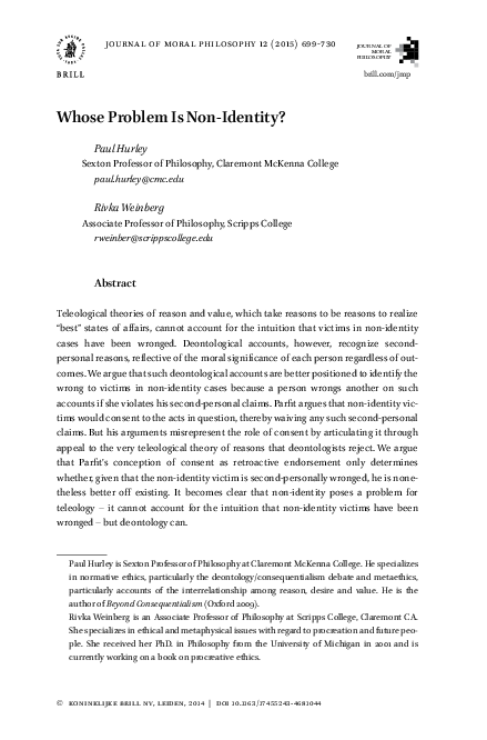 (DOC) the Non-existence of the Non-identity problem | Lars J Krekt ...