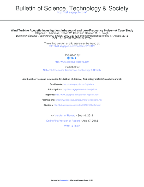 Pdf Wind Turbine Acoustic Investigation Infrasound And Low Frequency