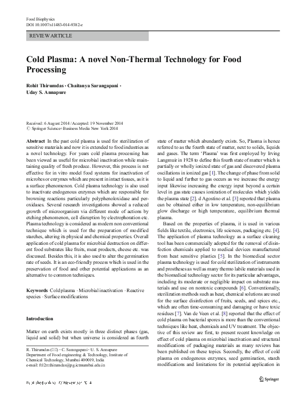 (PDF) Cold Plasma: A novel Non-Thermal Technology for Food Processing