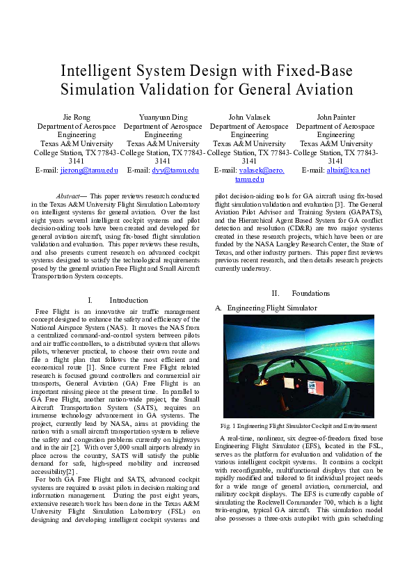 (PDF) Intelligent system design with fixed-base simulation validation for general aviation