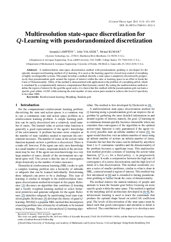 Pdf Multi Resolution State Space Discretization For Q Learning With