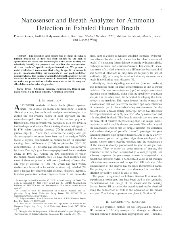 (PDF) Nanosensor and Breath Analyzer for Ammonia Detection in Exhaled ...