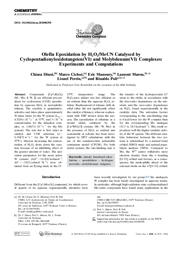 (PDF) Olefin Epoxidation by H2O2/MeCN Catalysed by ...