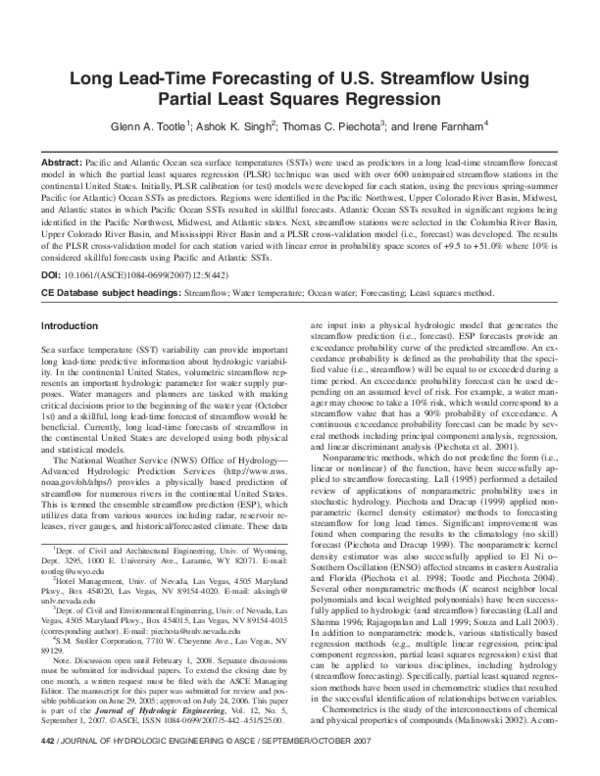 (PDF) Long Lead-Time Forecasting of U.S. Streamflow Using Partial Least Squares Regression