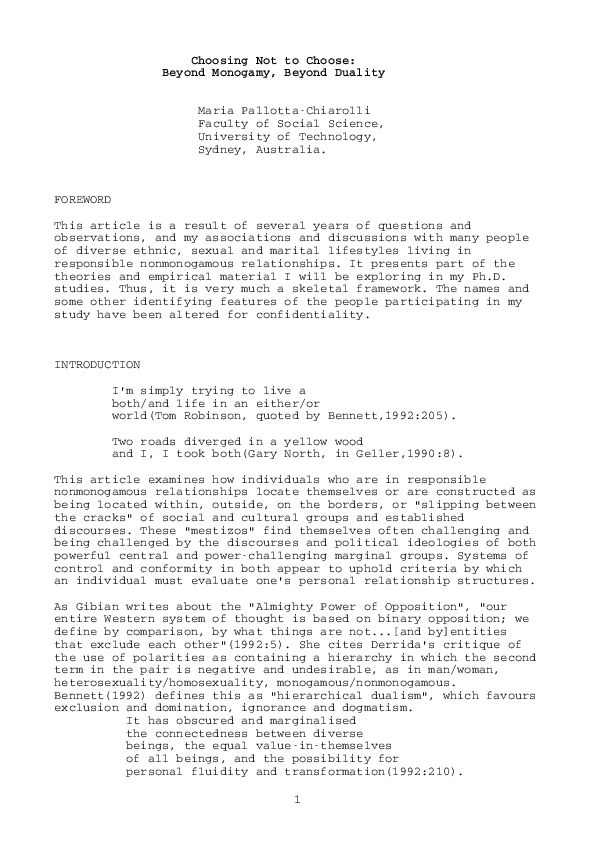(DOC) "Choosing Not to Choose: Beyond Monogamy, Beyond Duality" in ...