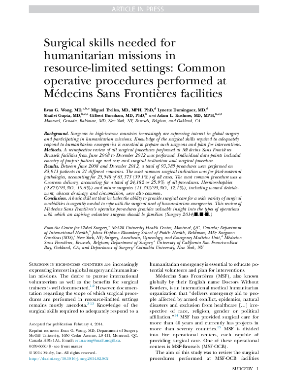 (PDF) Surgical skills needed for humanitarian missions in resource ...