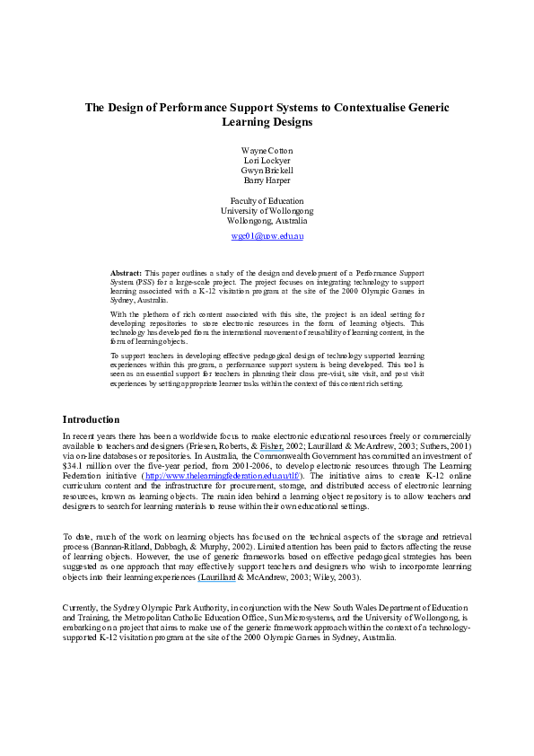 (PDF) The design of performance support systems to contextualise ...