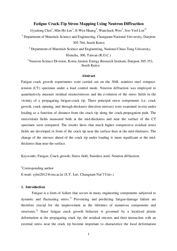 (PDF) Fatigue Crack-Tip Stress Mapping Using Neutron Diffraction
