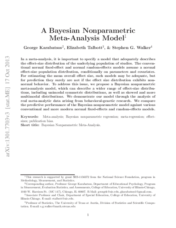 (PDF) A Bayesian nonparametric meta-analysis model (PDF) A Bayesian nonparametric meta-analysis model