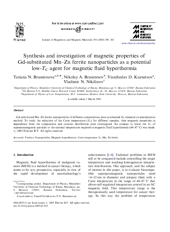 (PDF) Synthesis and investigation of magnetic properties of Gd-substituted Mn–Zn ferrite ...