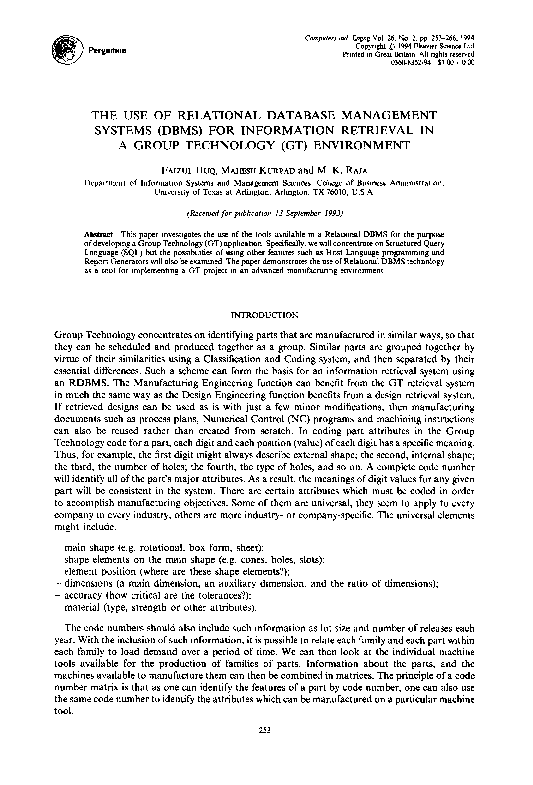Pdf The Use Of Relational Database Management Systems Dbms For Information Retrieval In A