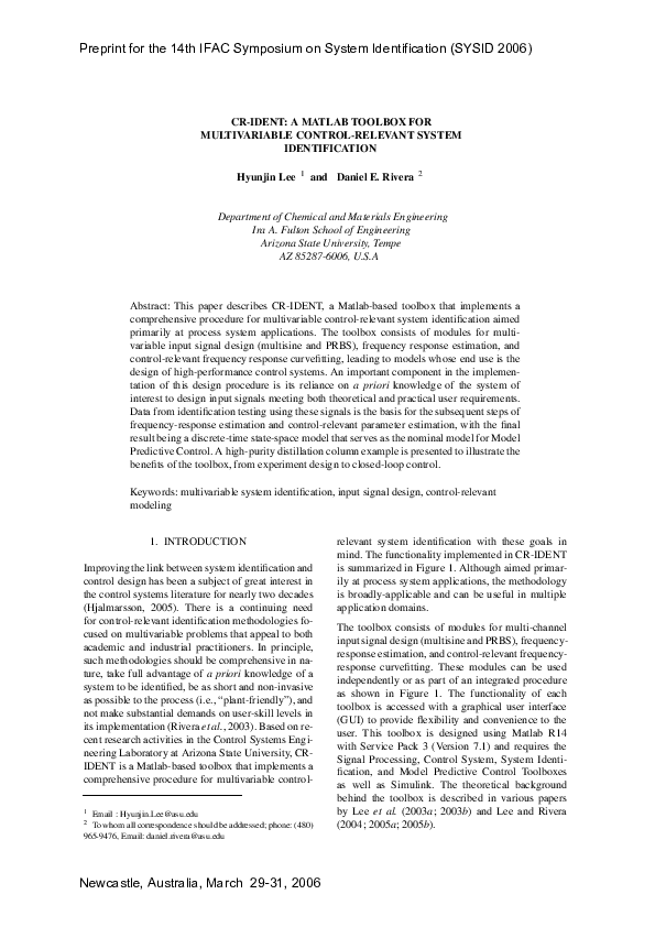 (PDF) CR-IDENT: A Matlab toolbox for multivariable control-relevant system identification
